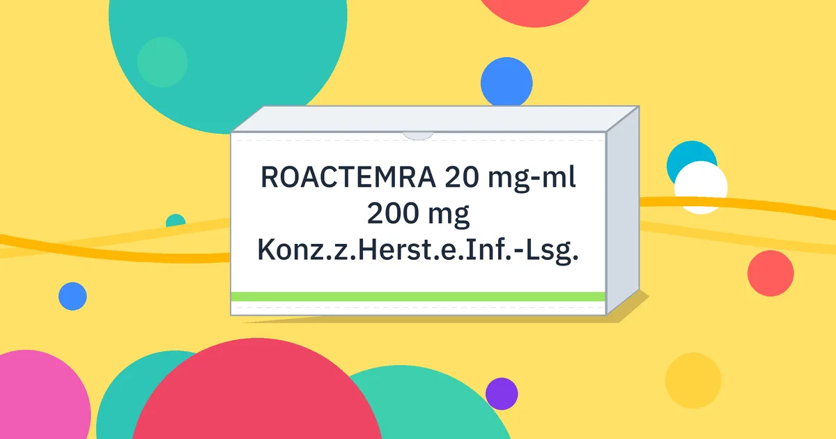 Symbolbild: Packung mit der Aufschrift ROACTEMRA 20 mg-ml 200 mg Konz.z.Herst.e.Inf.-Lsg. (PZN 10536888) – Verfügbarkeit und Bezug in Apotheken in Frankfurt am Main