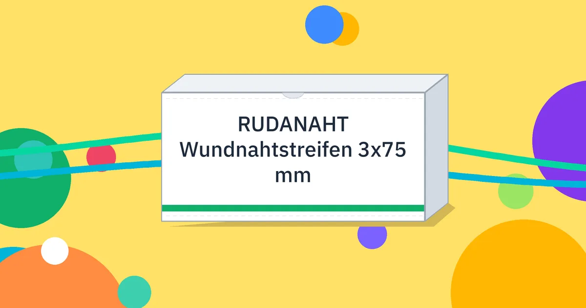 Symbolbild: Packung mit der Aufschrift RUDANAHT Wundnahtstreifen 3x75 mm (PZN 15892694) – Verfügbarkeit und Bezug in Apotheken in Frankfurt am Main