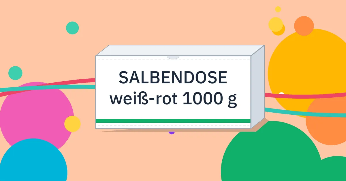 Symbolbild: Packung mit der Aufschrift SALBENDOSE weiß-rot 1000 g (PZN 18111220) – Verfügbarkeit und Bezug in Apotheken in Frankfurt am Main