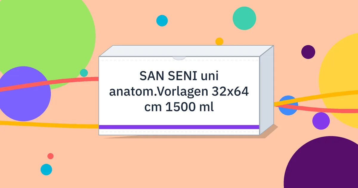 Symbolbild: Packung mit der Aufschrift SAN SENI uni anatom.Vorlagen 32x64 cm 1500 ml (PZN 12393660) – Verfügbarkeit und Bezug in Apotheken in Frankfurt am Main