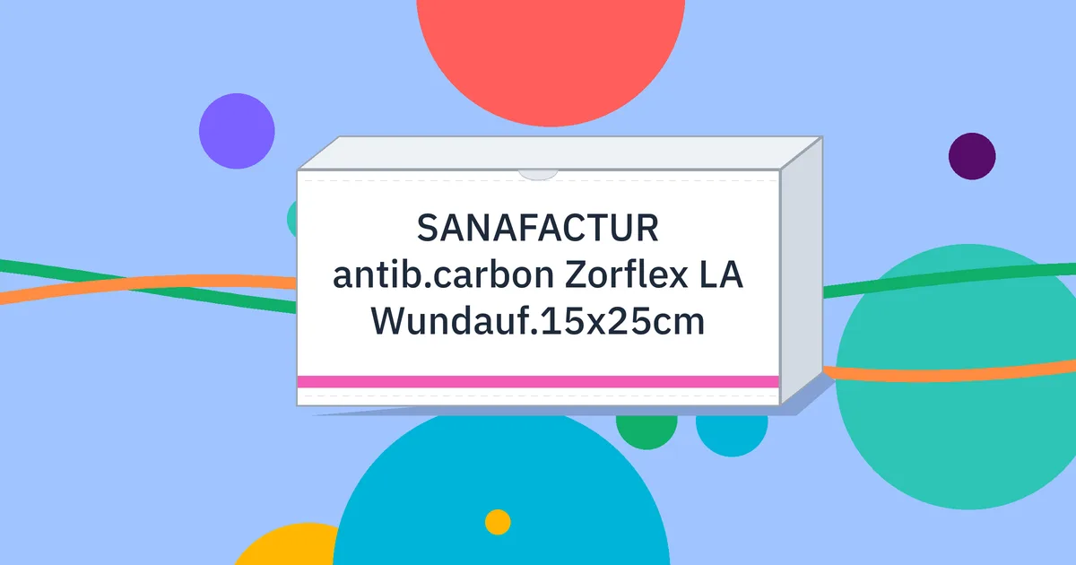 Symbolbild: Packung mit der Aufschrift SANAFACTUR antib.carbon Zorflex LA Wundauf.15x25cm (PZN 16204880) – Verfügbarkeit und Bezug in Apotheken in Frankfurt am Main