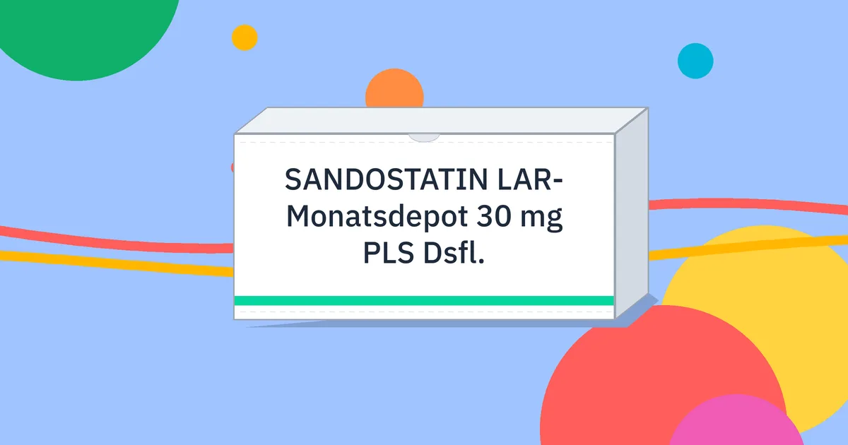 Symbolbild: Packung mit der Aufschrift SANDOSTATIN LAR-Monatsdepot 30 mg PLS Dsfl. (PZN 09067773) – Verfügbarkeit und Bezug in Apotheken in Frankfurt am Main