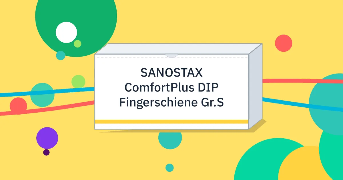 Symbolbild: Packung mit der Aufschrift SANOSTAX ComfortPlus DIP Fingerschiene Gr.S (PZN 13159297) – Verfügbarkeit und Bezug in Apotheken in Frankfurt am Main
