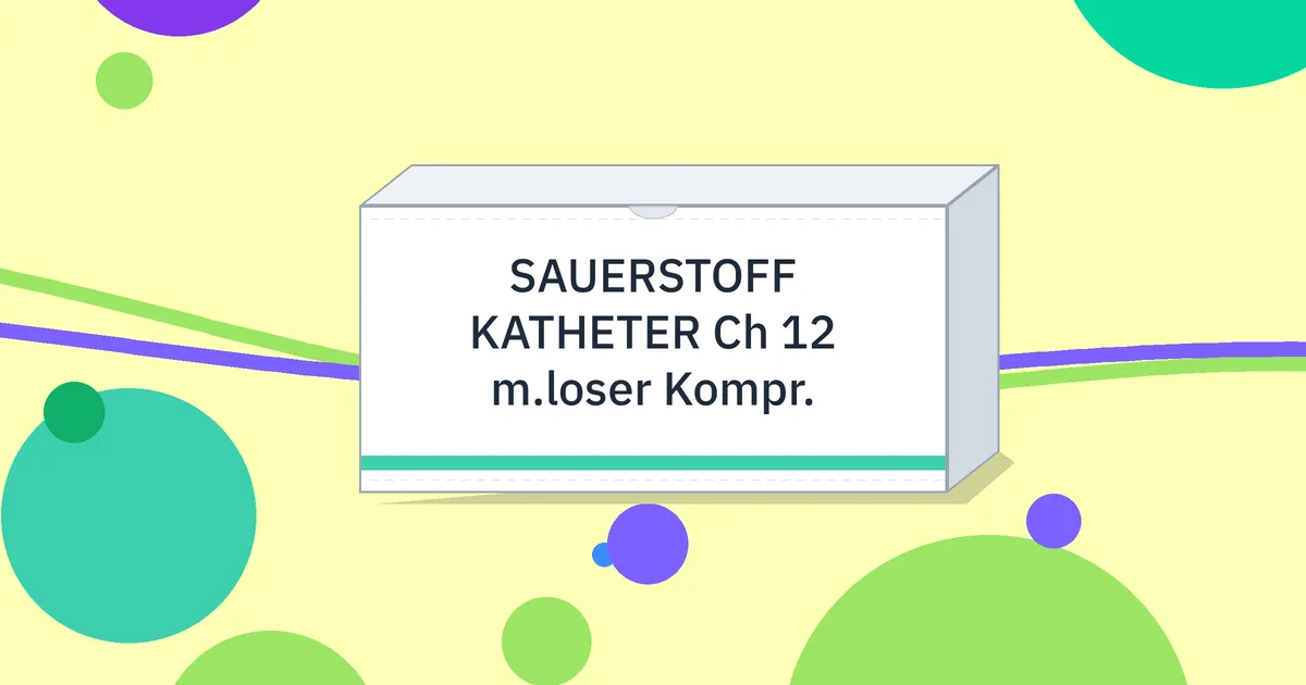 Symbolbild: Packung mit der Aufschrift SAUERSTOFF KATHETER Ch 12 m.loser Kompr. (PZN 07487258) – Verfügbarkeit und Bezug in Apotheken in Frankfurt am Main