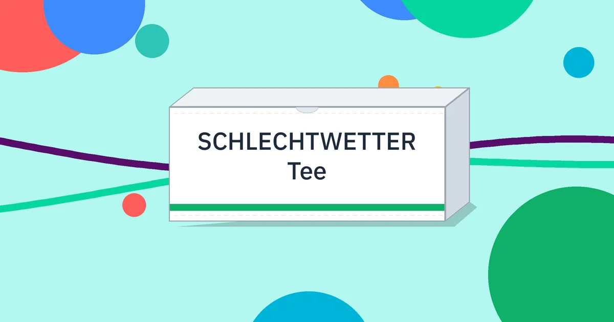 Symbolbild: Packung mit der Aufschrift SCHLECHTWETTER Tee (PZN 20381197) – Verfügbarkeit und Bezug in Apotheken in Frankfurt am Main