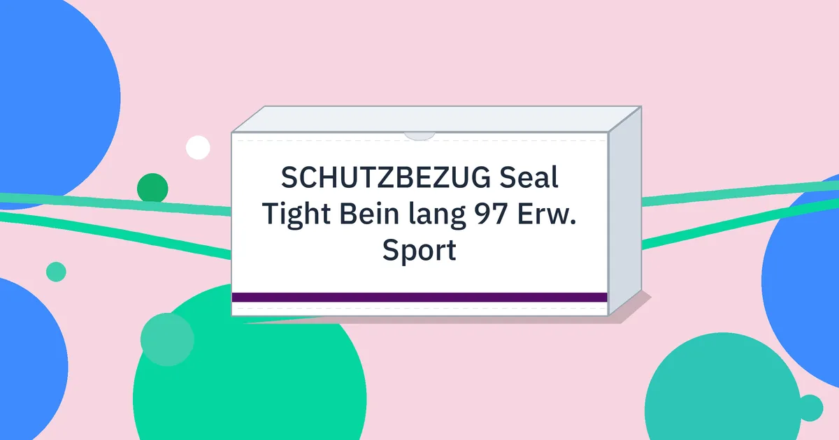 Symbolbild: Packung mit der Aufschrift SCHUTZBEZUG Seal Tight Bein lang 97 Erw. Sport (PZN 09779060) – Verfügbarkeit und Bezug in Apotheken in Frankfurt am Main