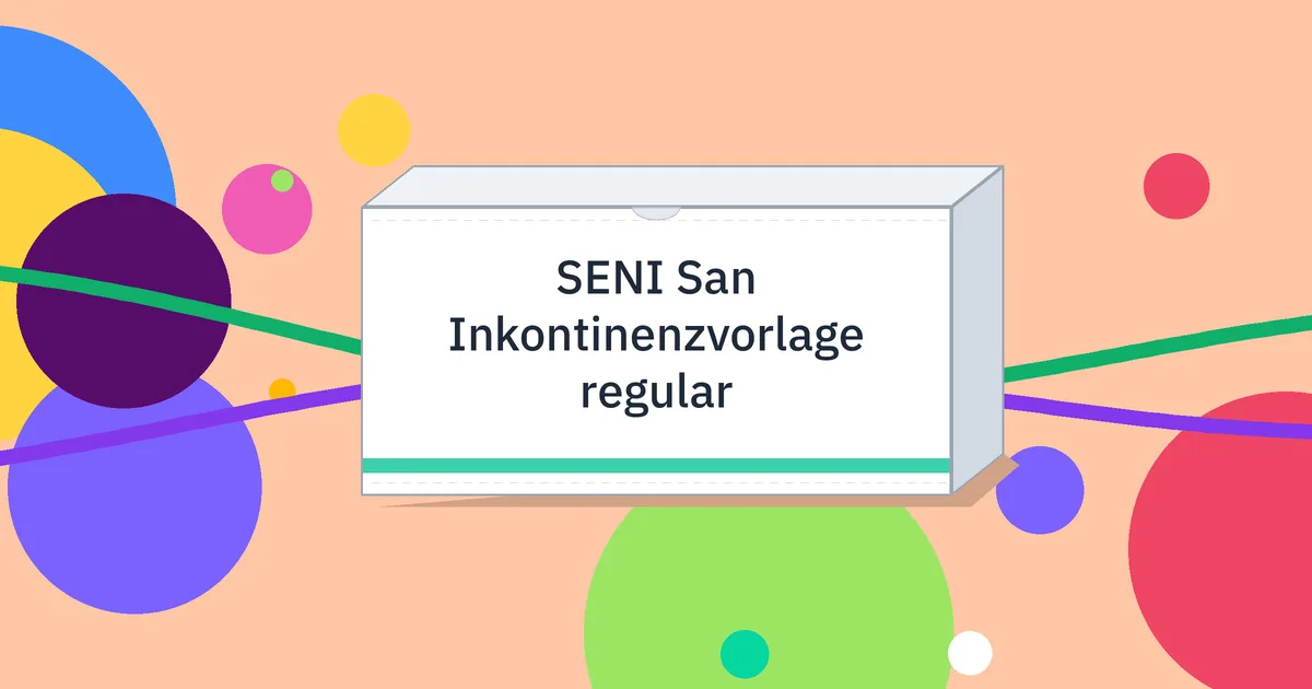 Symbolbild: Packung mit der Aufschrift SENI San Inkontinenzvorlage regular (PZN 20322705) – Verfügbarkeit und Bezug in Apotheken in Frankfurt am Main