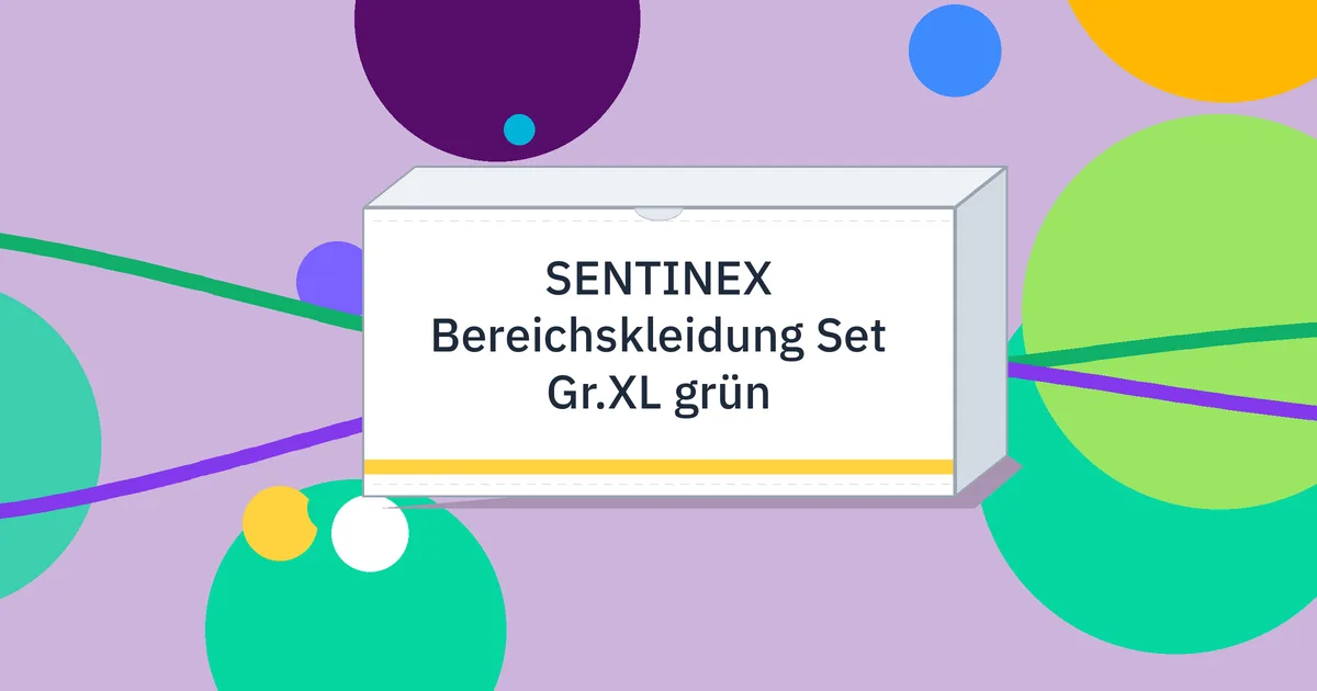 Symbolbild: Packung mit der Aufschrift SENTINEX Bereichskleidung Set Gr.XL grün (PZN 09286386) – Verfügbarkeit und Bezug in Apotheken in Frankfurt am Main