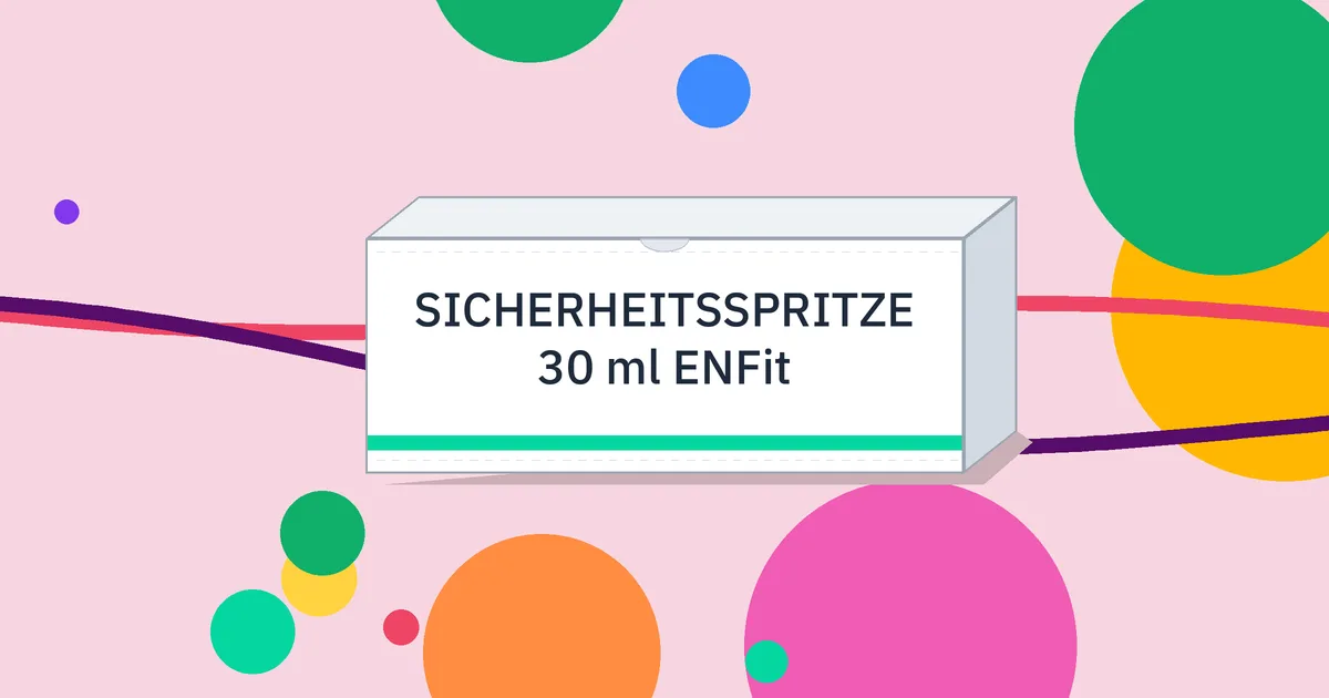Symbolbild: Packung mit der Aufschrift SICHERHEITSSPRITZE 30 ml ENFit (PZN 19527081) – Verfügbarkeit und Bezug in Apotheken in Frankfurt am Main