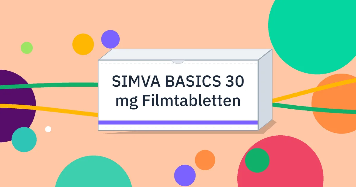 Symbolbild: Packung mit der Aufschrift SIMVA BASICS 30 mg Filmtabletten (PZN 07021749) – Verfügbarkeit und Bezug in Apotheken in Frankfurt am Main