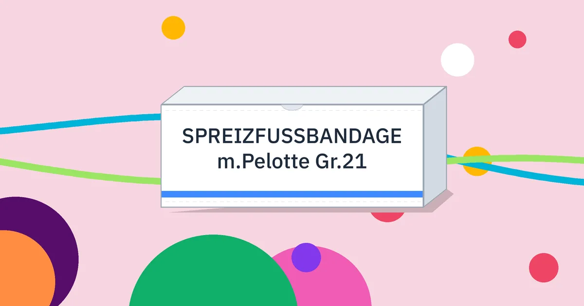 Symbolbild: Packung mit der Aufschrift SPREIZFUSSBANDAGE m.Pelotte Gr.21 (PZN 04863956) – Verfügbarkeit und Bezug in Apotheken in Frankfurt am Main