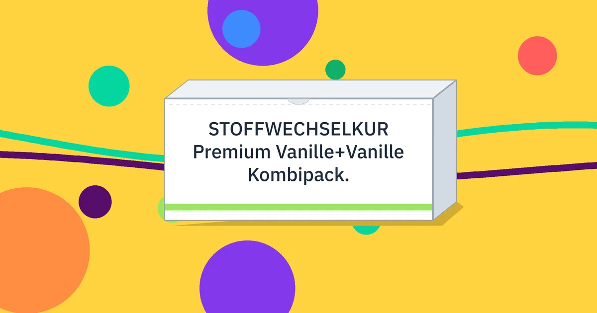 Symbolbild: Packung mit der Aufschrift STOFFWECHSELKUR Premium Vanille+Vanille Kombipack. (PZN 14044219) – Verfügbarkeit und Bezug in Apotheken in Frankfurt am Main