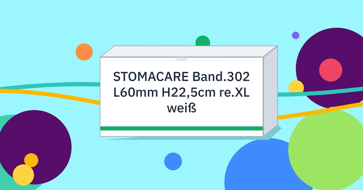 Symbolbild: Packung mit der Aufschrift STOMACARE Band.302 L60mm H22,5cm re.XL weiß (PZN 03414133) – Verfügbarkeit und Bezug in Apotheken in Frankfurt am Main