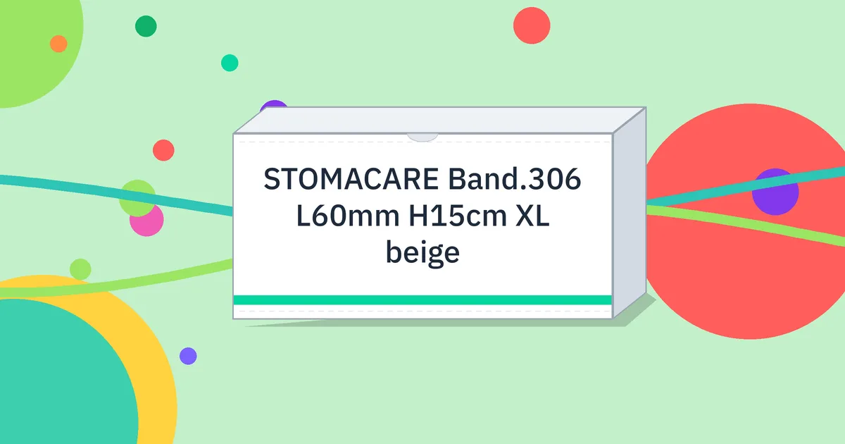 Symbolbild: Packung mit der Aufschrift STOMACARE Band.306 L60mm H15cm XL beige (PZN 04307221) – Verfügbarkeit und Bezug in Apotheken in Frankfurt am Main