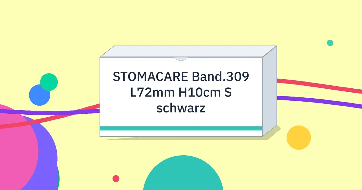 Symbolbild: Packung mit der Aufschrift STOMACARE Band.309 L72mm H10cm S schwarz (PZN 10841367) – Verfügbarkeit und Bezug in Apotheken in Frankfurt am Main