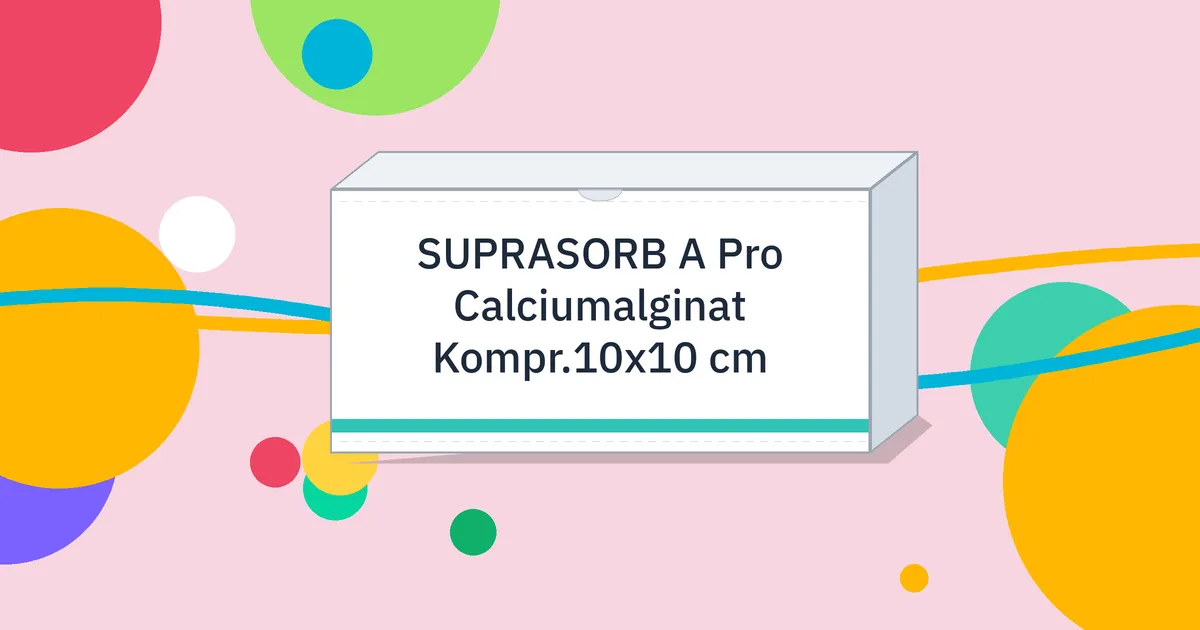Symbolbild: Packung mit der Aufschrift SUPRASORB A Pro Calciumalginat Kompr.10x10 cm (PZN 20124129) – Verfügbarkeit und Bezug in Apotheken in Frankfurt am Main