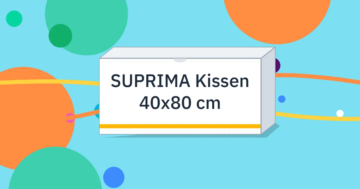 Symbolbild: Packung mit der Aufschrift SUPRIMA Kissen 40x80 cm (PZN 11535052) – Verfügbarkeit und Bezug in Apotheken in Frankfurt am Main