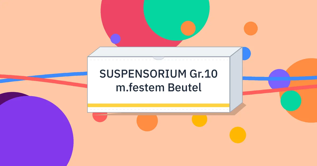 Symbolbild: Packung mit der Aufschrift SUSPENSORIUM Gr.10 m.festem Beutel (PZN 05399863) – Verfügbarkeit und Bezug in Apotheken in Frankfurt am Main