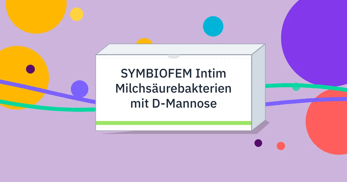 Symbolbild: Packung mit der Aufschrift SYMBIOFEM Intim Milchsäurebakterien mit D-Mannose (PZN 18392667) – Verfügbarkeit und Bezug in Apotheken in Frankfurt am Main