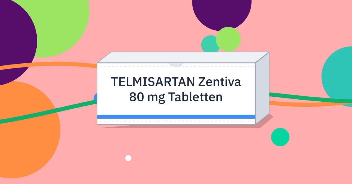Symbolbild: Packung mit der Aufschrift TELMISARTAN Zentiva 80 mg Tabletten (PZN 18794733) – Verfügbarkeit und Bezug in Apotheken in Frankfurt am Main