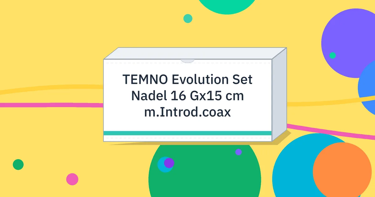 Symbolbild: Packung mit der Aufschrift TEMNO Evolution Set Nadel 16 Gx15 cm m.Introd.coax (PZN 18766027) – Verfügbarkeit und Bezug in Apotheken in Frankfurt am Main