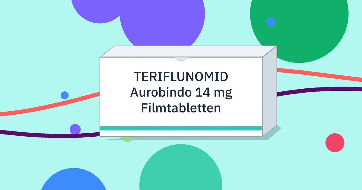 Symbolbild: Packung mit der Aufschrift TERIFLUNOMID Aurobindo 14 mg Filmtabletten (PZN 19557633) – Verfügbarkeit und Bezug in Apotheken in Frankfurt am Main