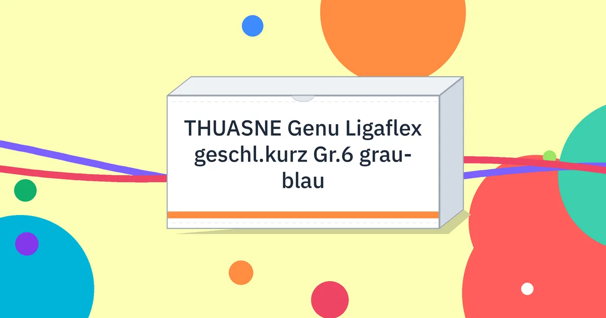 Symbolbild: Packung mit der Aufschrift THUASNE Genu Ligaflex geschl.kurz Gr.6 grau-blau (PZN 11330634) – Verfügbarkeit und Bezug in Apotheken in Frankfurt am Main