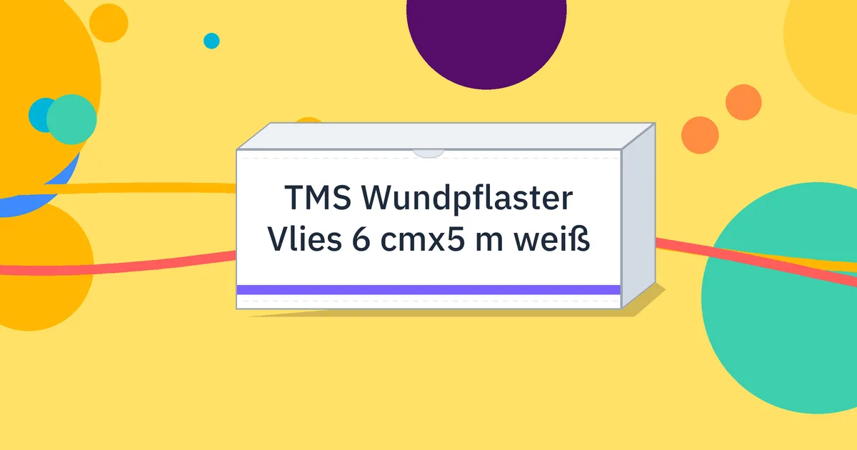 Symbolbild: Packung mit der Aufschrift TMS Wundpflaster Vlies 6 cmx5 m weiß (PZN 18316844) – Verfügbarkeit und Bezug in Apotheken in Frankfurt am Main