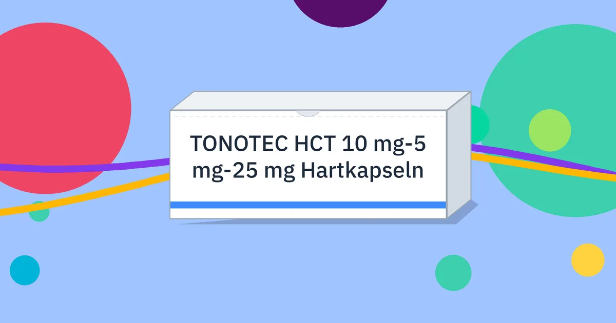Symbolbild: Packung mit der Aufschrift TONOTEC HCT 10 mg-5 mg-25 mg Hartkapseln (PZN 14408986) – Verfügbarkeit und Bezug in Apotheken in Frankfurt am Main