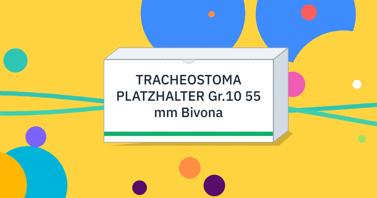 Symbolbild: Packung mit der Aufschrift TRACHEOSTOMA PLATZHALTER Gr.10 55 mm Bivona (PZN 02336974) – Verfügbarkeit und Bezug in Apotheken in Frankfurt am Main