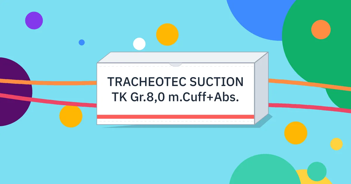 Symbolbild: Packung mit der Aufschrift TRACHEOTEC SUCTION TK Gr.8,0 m.Cuff+Abs. (PZN 02684149) – Verfügbarkeit und Bezug in Apotheken in Frankfurt am Main