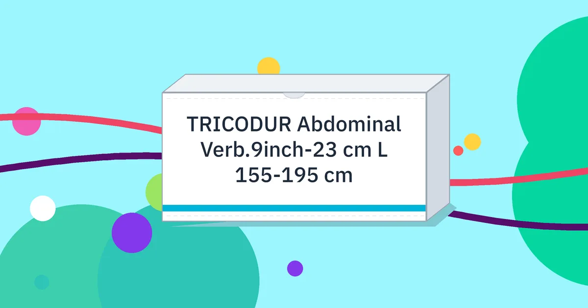 Symbolbild: Packung mit der Aufschrift TRICODUR Abdominal Verb.9inch-23 cm L 155-195 cm (PZN 17369005) – Verfügbarkeit und Bezug in Apotheken in Frankfurt am Main