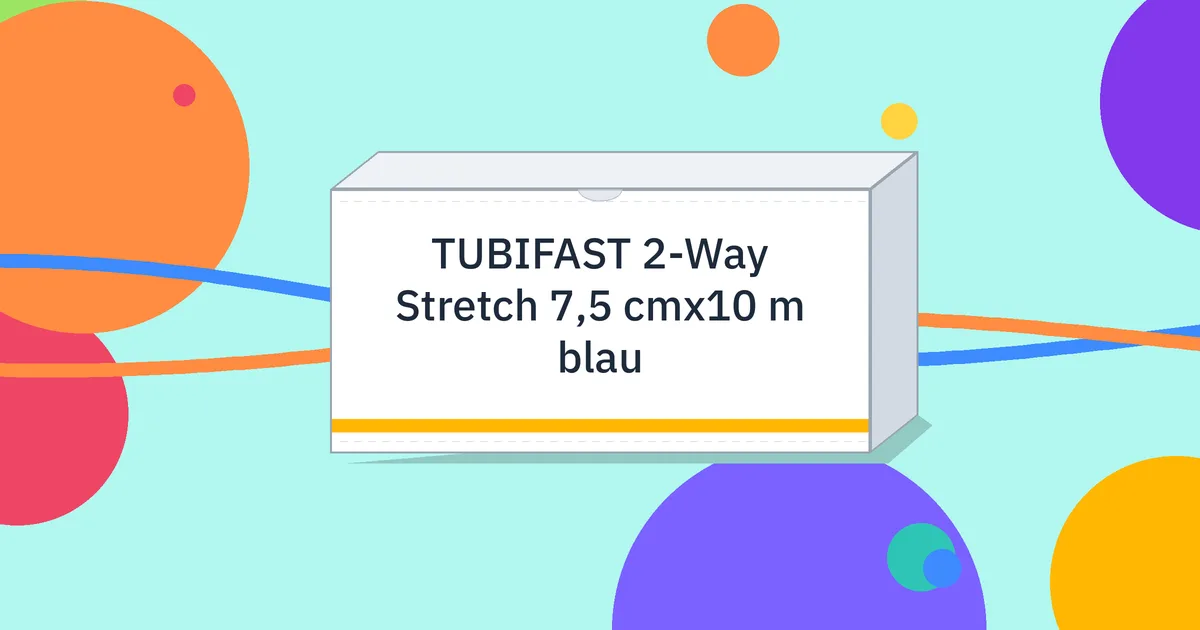 Symbolbild: Packung mit der Aufschrift TUBIFAST 2-Way Stretch 7,5 cmx10 m blau (PZN 10809955) – Verfügbarkeit und Bezug in Apotheken in Frankfurt am Main