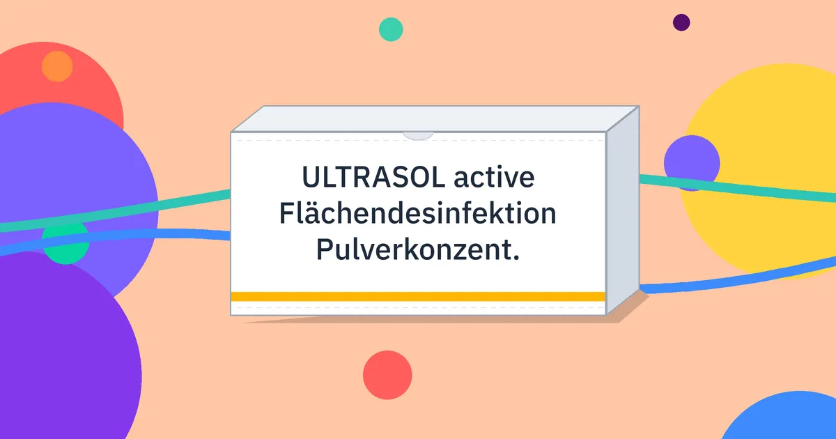 Symbolbild: Packung mit der Aufschrift ULTRASOL active Flächendesinfektion Pulverkonzent. (PZN 18220280) – Verfügbarkeit und Bezug in Apotheken in Frankfurt am Main