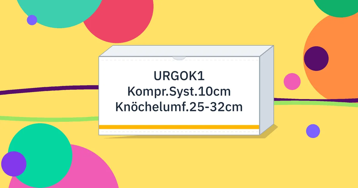Symbolbild: Packung mit der Aufschrift URGOK1 Kompr.Syst.10cm Knöchelumf.25-32cm (PZN 20608100) – Verfügbarkeit und Bezug in Apotheken in Frankfurt am Main