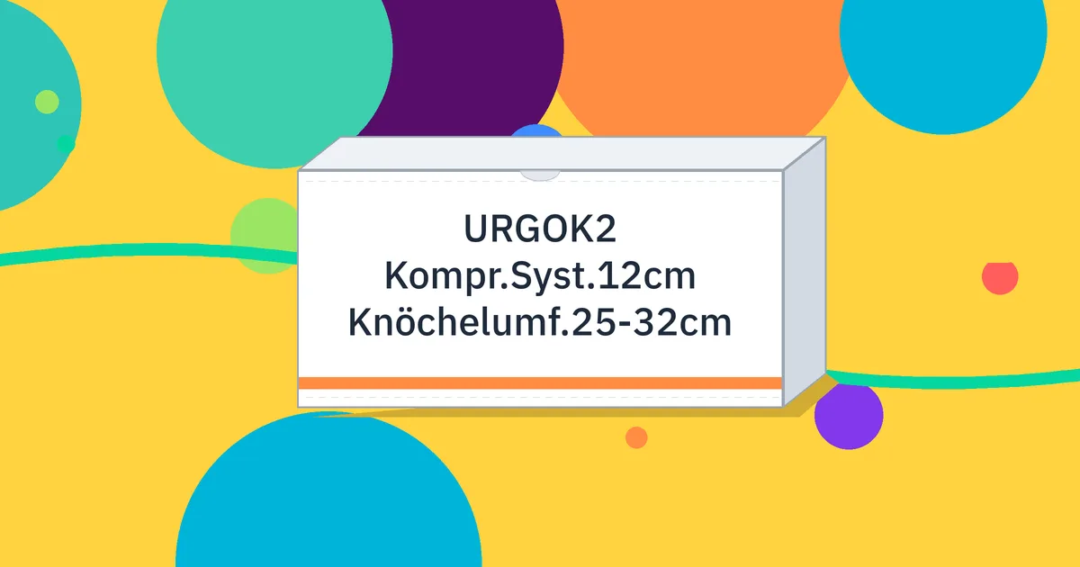Symbolbild: Packung mit der Aufschrift URGOK2 Kompr.Syst.12cm Knöchelumf.25-32cm (PZN 20608169) – Verfügbarkeit und Bezug in Apotheken in Frankfurt am Main