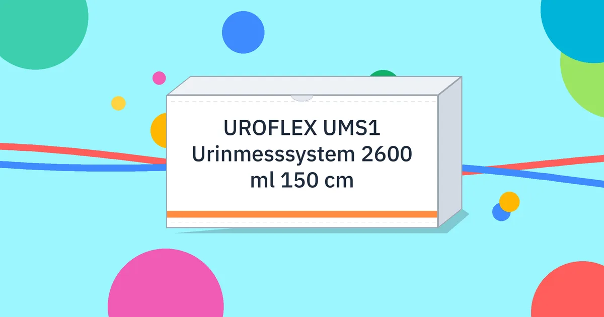 Symbolbild: Packung mit der Aufschrift UROFLEX UMS1 Urinmesssystem 2600 ml 150 cm (PZN 12144460) – Verfügbarkeit und Bezug in Apotheken in Frankfurt am Main