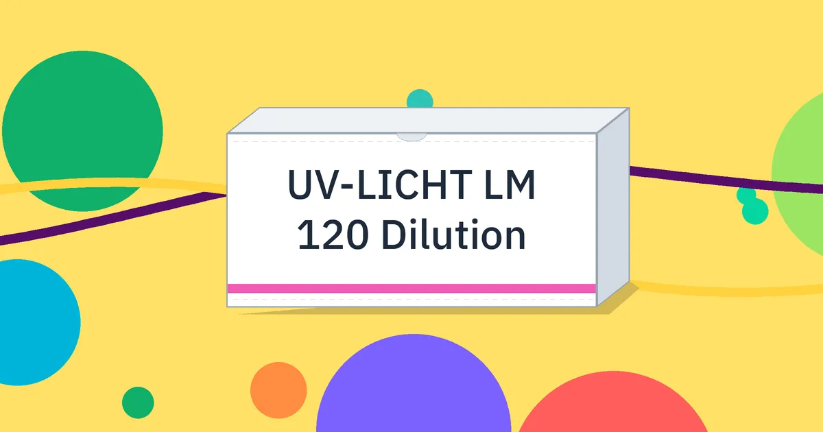 Symbolbild: Packung mit der Aufschrift UV-LICHT LM 120 Dilution (PZN 13258898) – Verfügbarkeit und Bezug in Apotheken in Frankfurt am Main