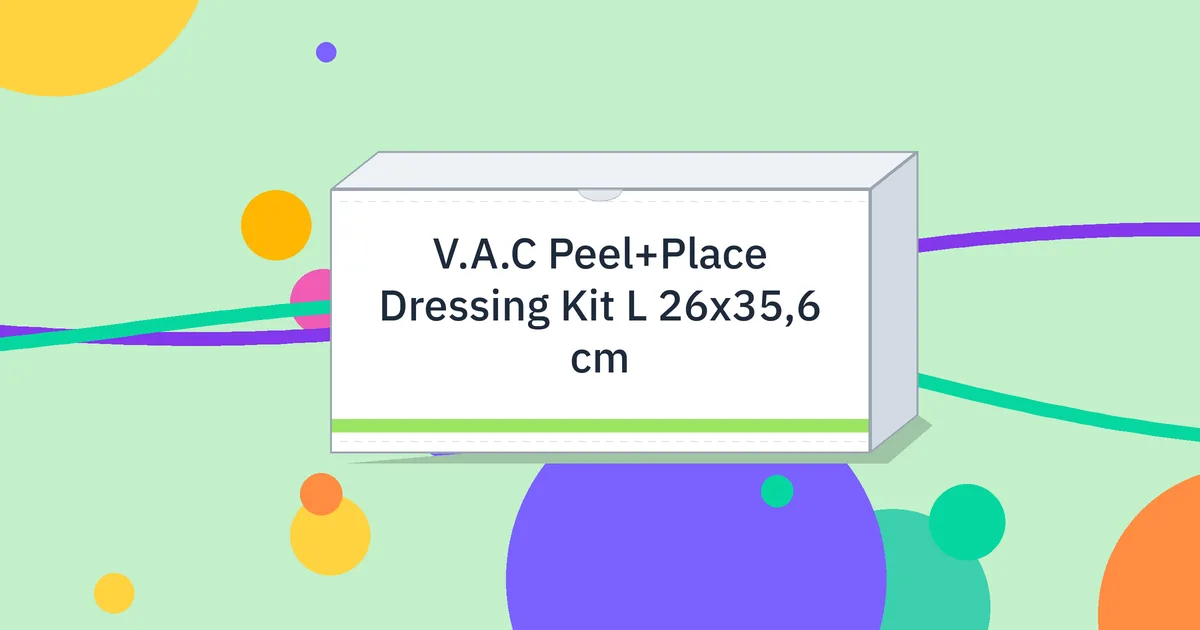 Symbolbild: Packung mit der Aufschrift V.A.C Peel+Place Dressing Kit L 26x35,6 cm (PZN 20361295) – Verfügbarkeit und Bezug in Apotheken in Frankfurt am Main