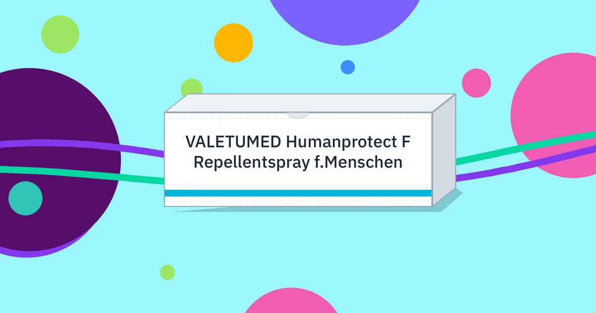 Symbolbild: Packung mit der Aufschrift VALETUMED Humanprotect F Repellentspray f.Menschen (PZN 20189554) – Verfügbarkeit und Bezug in Apotheken in Frankfurt am Main