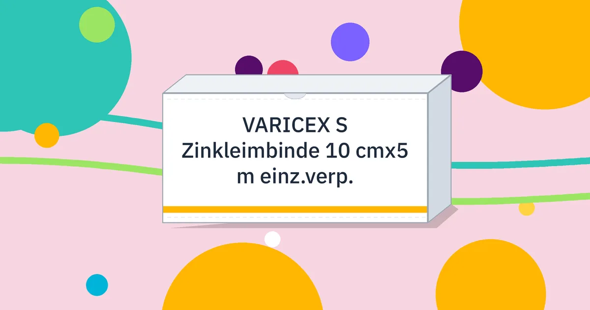 Symbolbild: Packung mit der Aufschrift VARICEX S Zinkleimbinde 10 cmx5 m einz.verp. (PZN 03130631) – Verfügbarkeit und Bezug in Apotheken in Frankfurt am Main