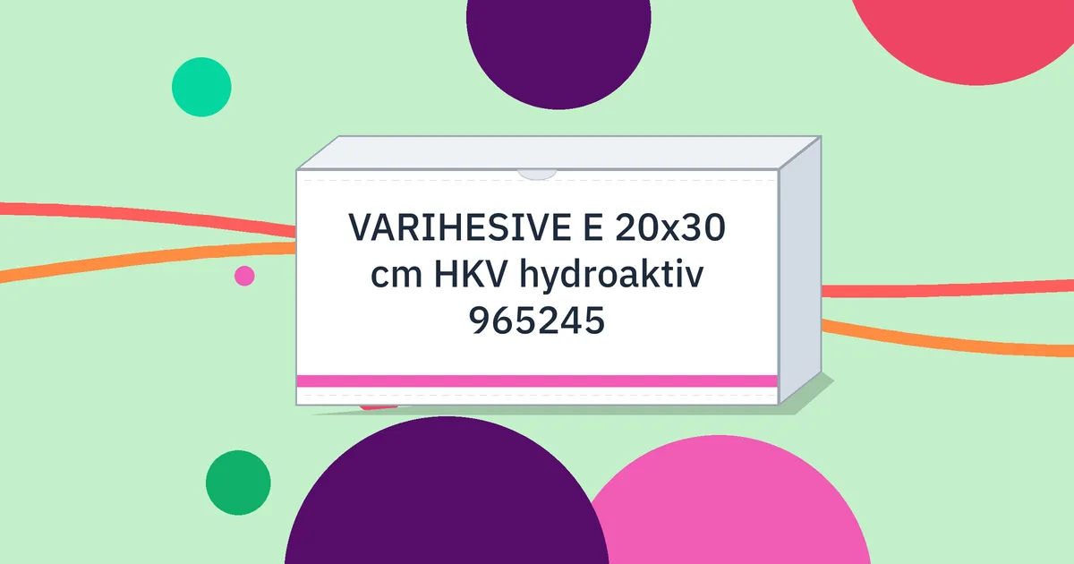 Symbolbild: Packung mit der Aufschrift VARIHESIVE E 20x30 cm HKV hydroaktiv 965245 (PZN 00002743) – Verfügbarkeit und Bezug in Apotheken in Frankfurt am Main