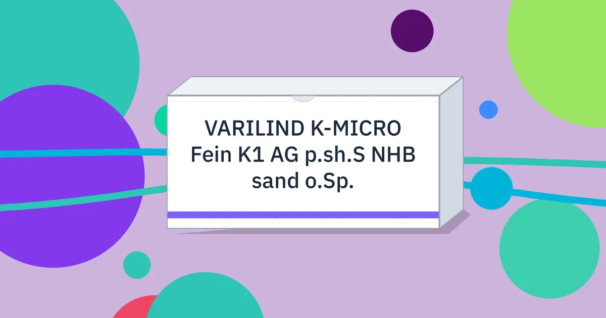 Symbolbild: Packung mit der Aufschrift VARILIND K-MICRO Fein K1 AG p.sh.S NHB sand o.Sp. (PZN 20554640) – Verfügbarkeit und Bezug in Apotheken in Frankfurt am Main