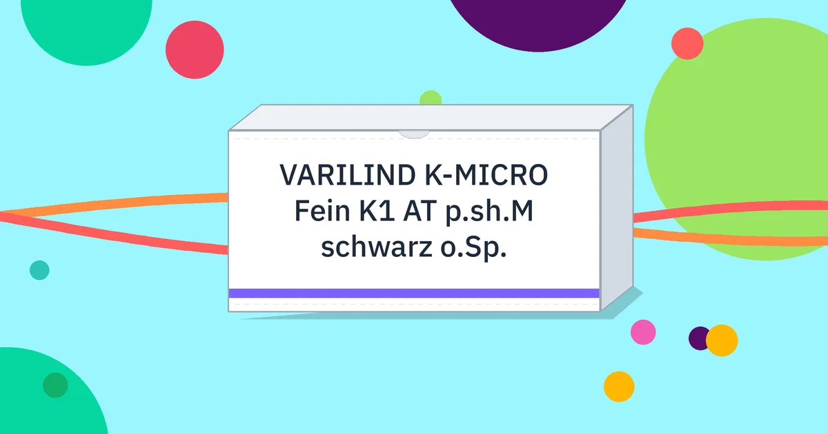 Symbolbild: Packung mit der Aufschrift VARILIND K-MICRO Fein K1 AT p.sh.M schwarz o.Sp. (PZN 20552635) – Verfügbarkeit und Bezug in Apotheken in Frankfurt am Main