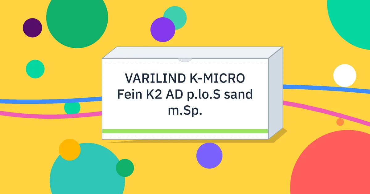 Symbolbild: Packung mit der Aufschrift VARILIND K-MICRO Fein K2 AD p.lo.S sand m.Sp. (PZN 20558595) – Verfügbarkeit und Bezug in Apotheken in Frankfurt am Main