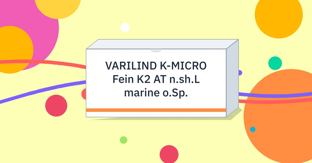 Symbolbild: Packung mit der Aufschrift VARILIND K-MICRO Fein K2 AT n.sh.L marine o.Sp. (PZN 20553497) – Verfügbarkeit und Bezug in Apotheken in Frankfurt am Main