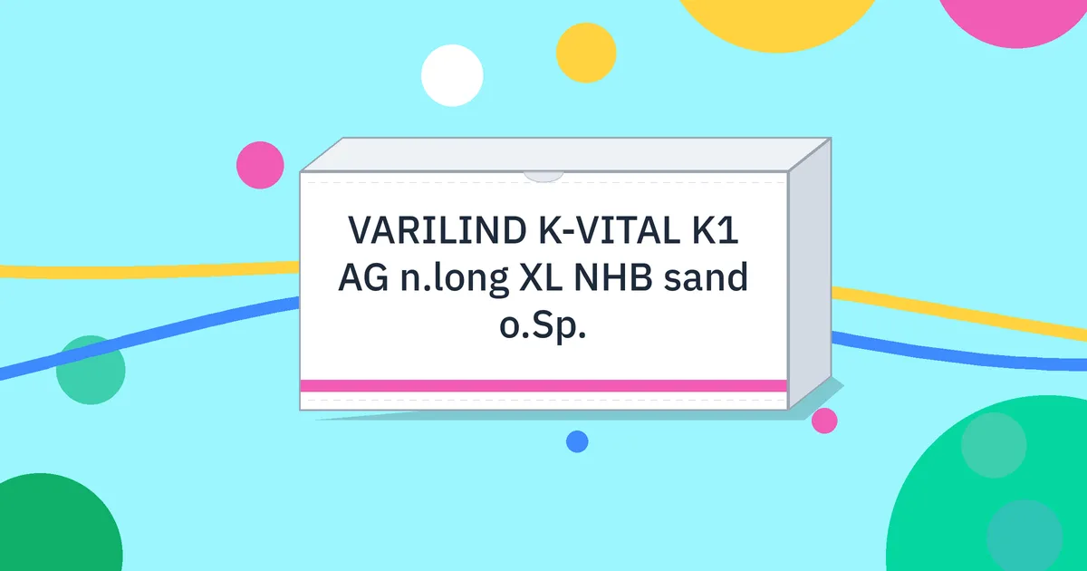 Symbolbild: Packung mit der Aufschrift VARILIND K-VITAL K1 AG n.long XL NHB sand o.Sp. (PZN 20562929) – Verfügbarkeit und Bezug in Apotheken in Frankfurt am Main