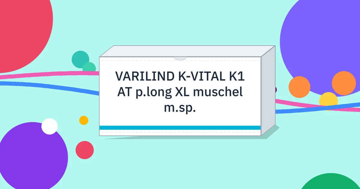 Symbolbild: Packung mit der Aufschrift VARILIND K-VITAL K1 AT p.long XL muschel m.sp. (PZN 20560853) – Verfügbarkeit und Bezug in Apotheken in Frankfurt am Main