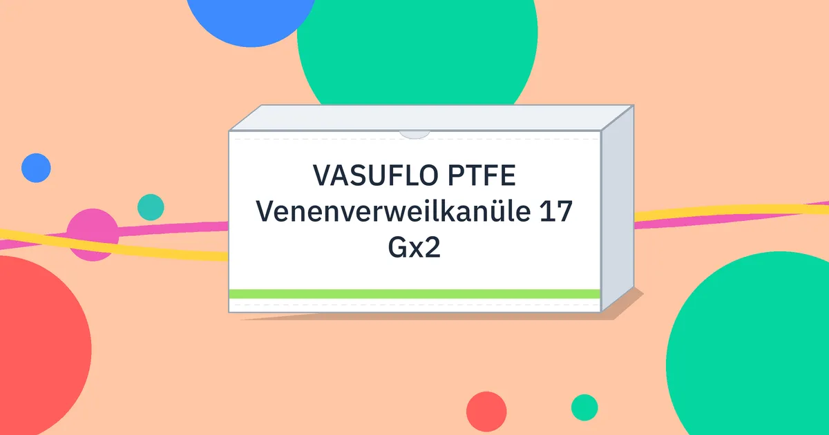 Symbolbild: Packung mit der Aufschrift VASUFLO PTFE Venenverweilkanüle 17 Gx2 (PZN 18387287) – Verfügbarkeit und Bezug in Apotheken in Frankfurt am Main