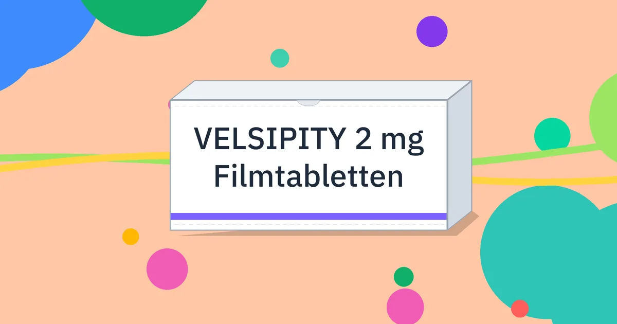 Symbolbild: Packung mit der Aufschrift VELSIPITY 2 mg Filmtabletten (PZN 18683376) – Verfügbarkeit und Bezug in Apotheken in Frankfurt am Main